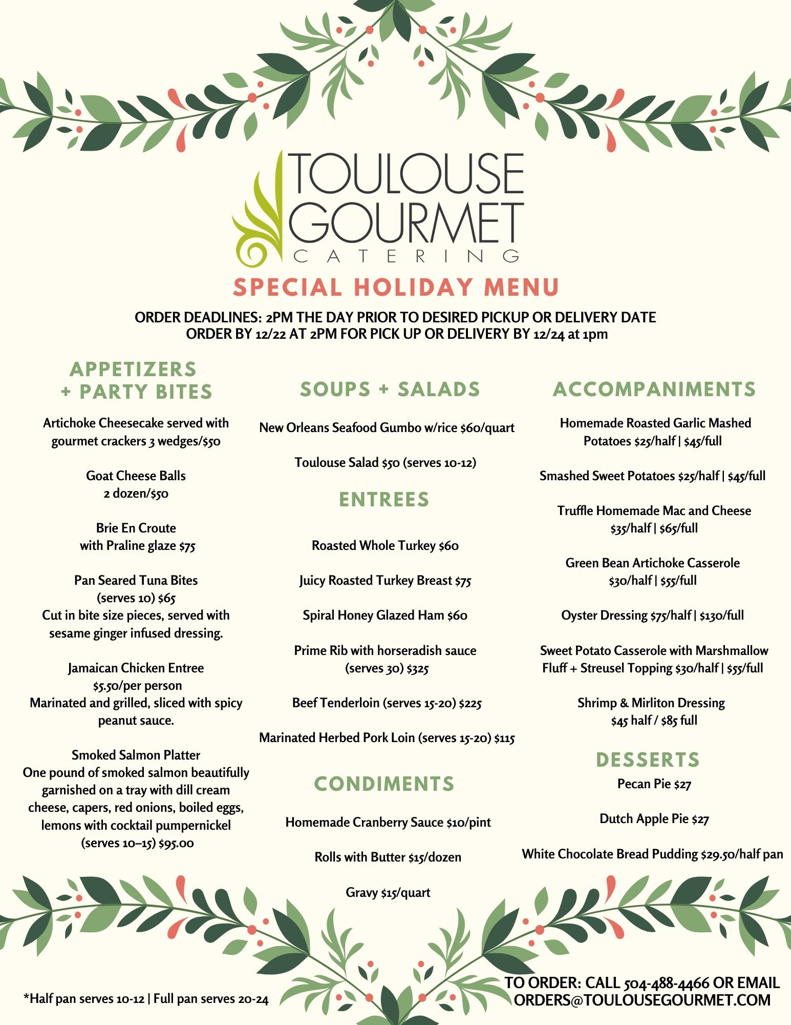 TOULOUSE HOLIDAY MENU FINAL - Toulouse Gourmet Catering